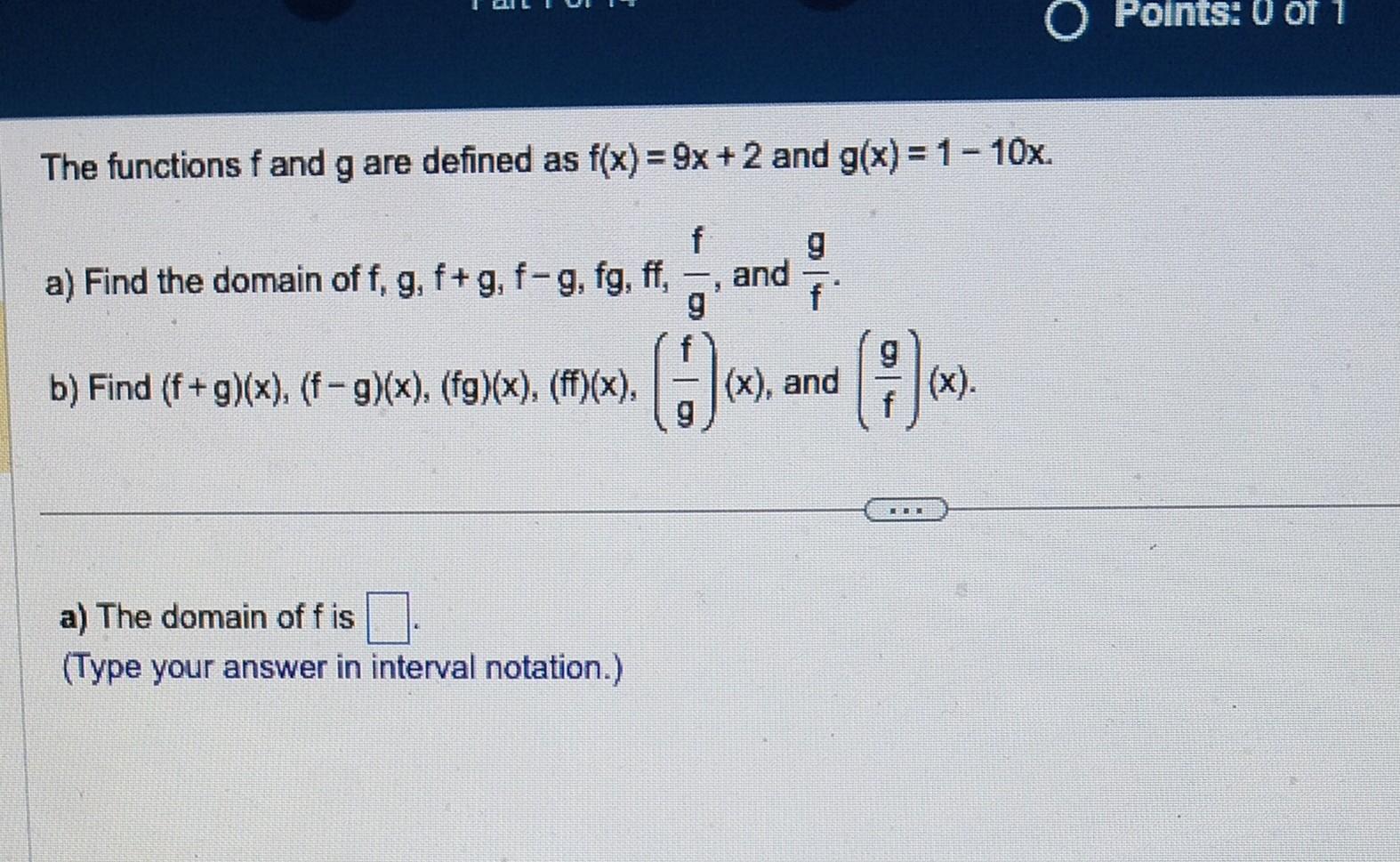 Solved The functions f and g are defined as f(x)=9x+2 and | Chegg.com