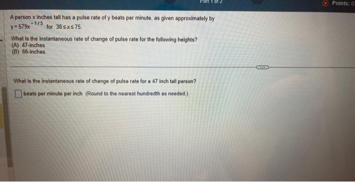 Solved A person x inches tall has a pulse rate of y beats | Chegg.com