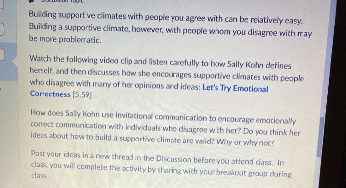 Building supportive climates with people you agree | Chegg.com