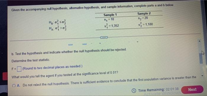 Solved Given the accompanying null hypothesis, alternative | Chegg.com