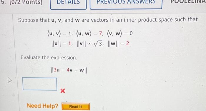 Solved Suppose that u,v, and w are vectors in an inner | Chegg.com