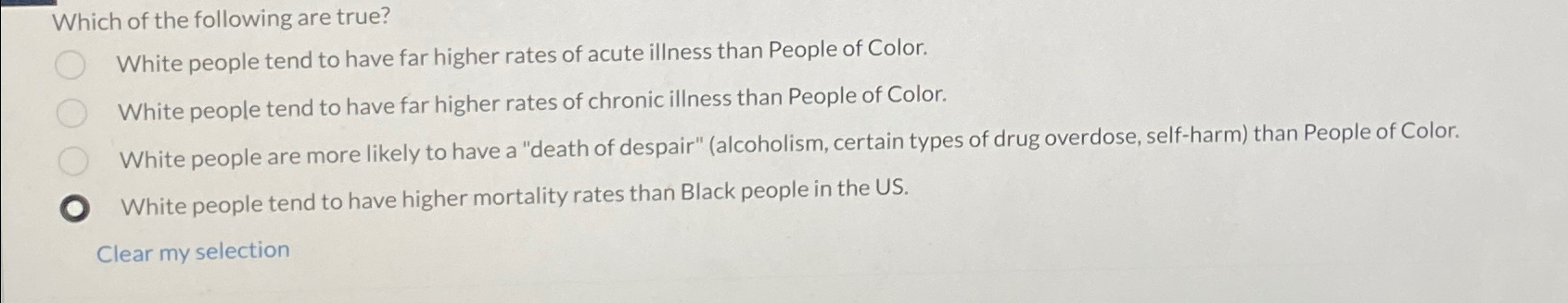 Solved Which of the following are true?White people tend to | Chegg.com