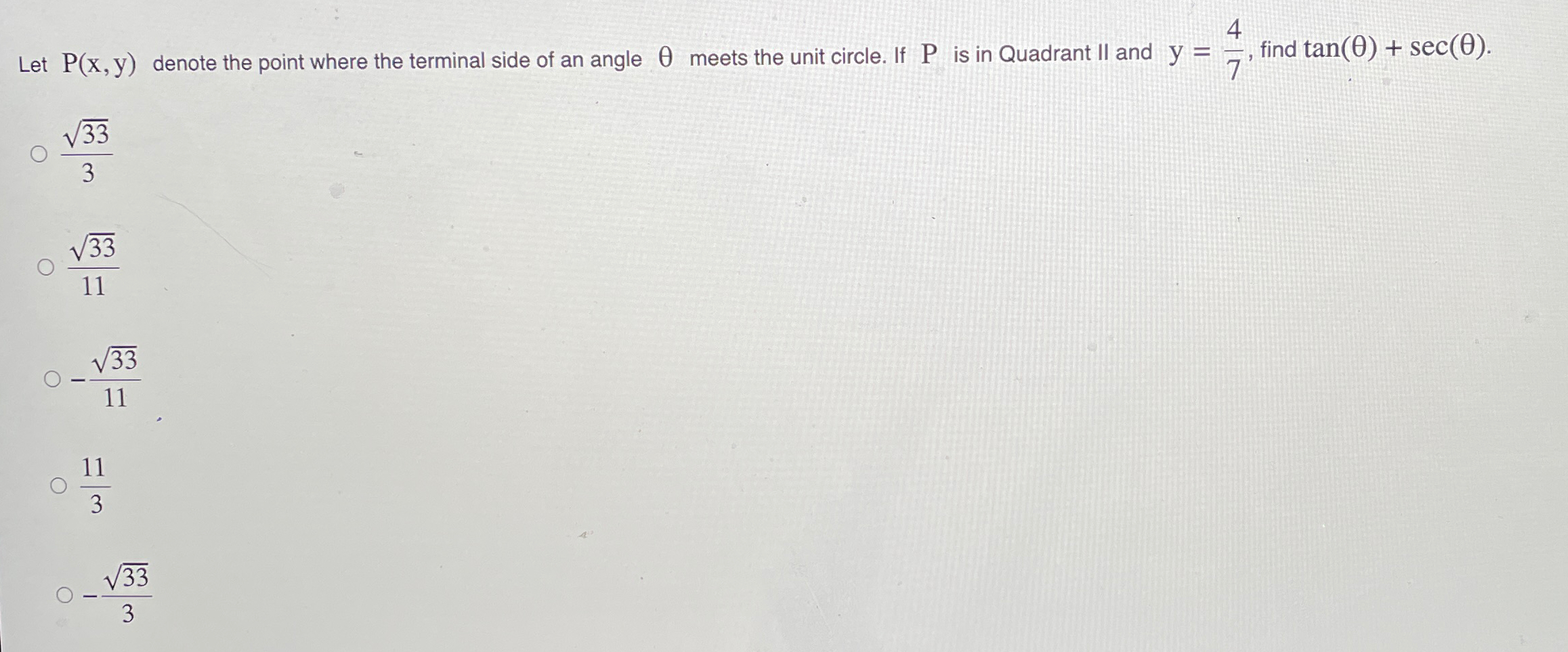 Solved Let P(x,y) ﻿denote the point where the terminal side | Chegg.com