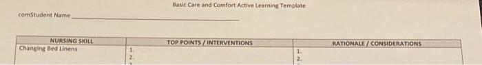 Solved Basic Care and Comfort Active Learning Template | Chegg.com
