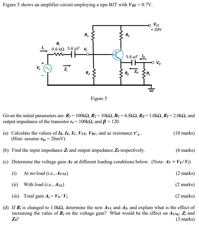 Solved Figure 5 ﻿shows an amplifier circuit employing a npn | Chegg.com
