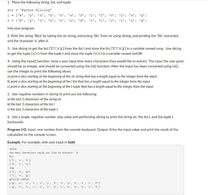 Solved 1. Place the following string, list, and tuple: | Chegg.com