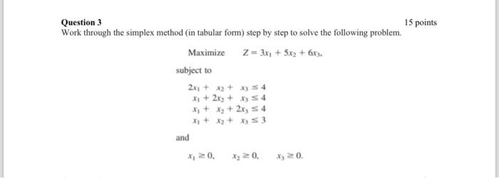 Solved Question 3 Work through the simplex method (in | Chegg.com