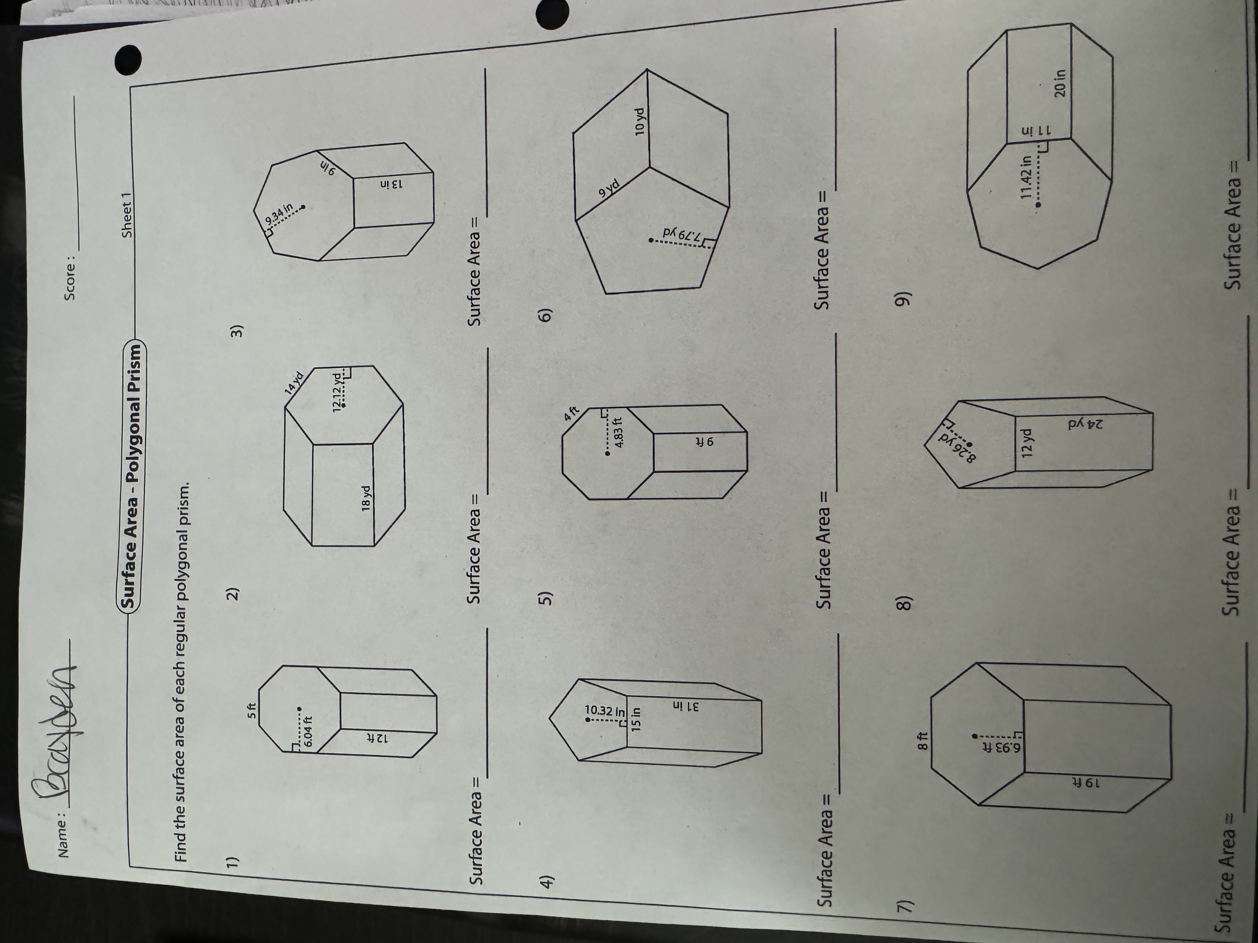Solved Find the surface area of each regular polygonal | Chegg.com