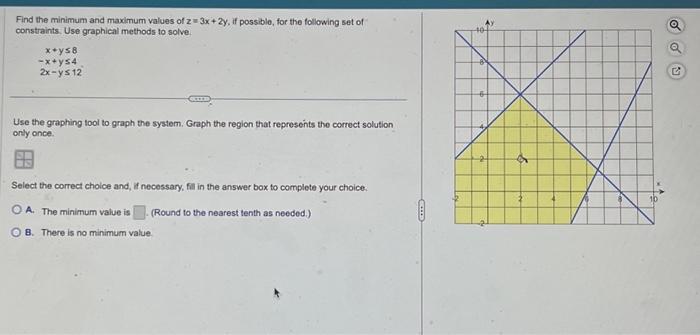 Solved Find the minimum and maximum values of z=3x+2y, if | Chegg.com