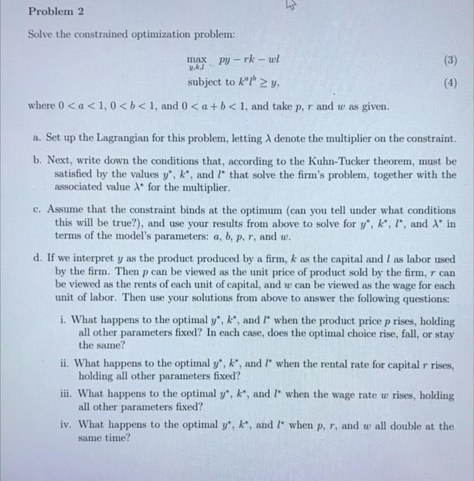 Solved Problem 2 Solve the constrained optimization problem: | Chegg.com