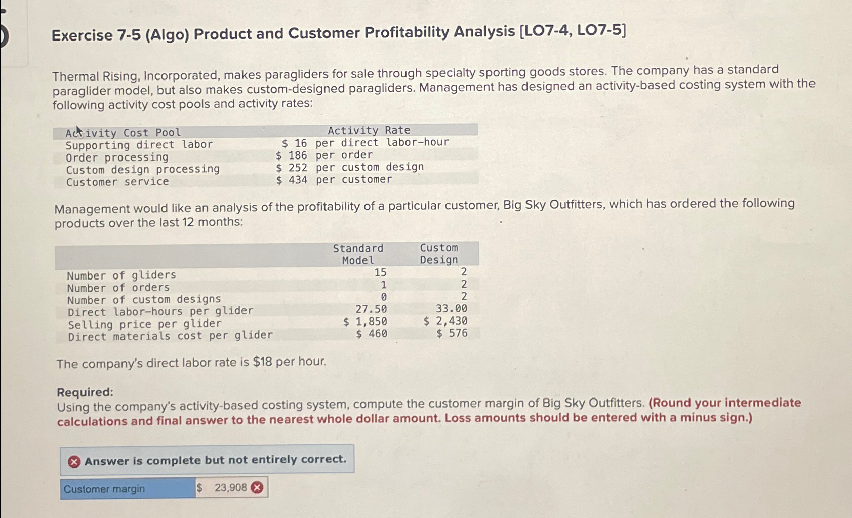 Solved Exercise 7-5 (Algo) ﻿Product and Customer | Chegg.com