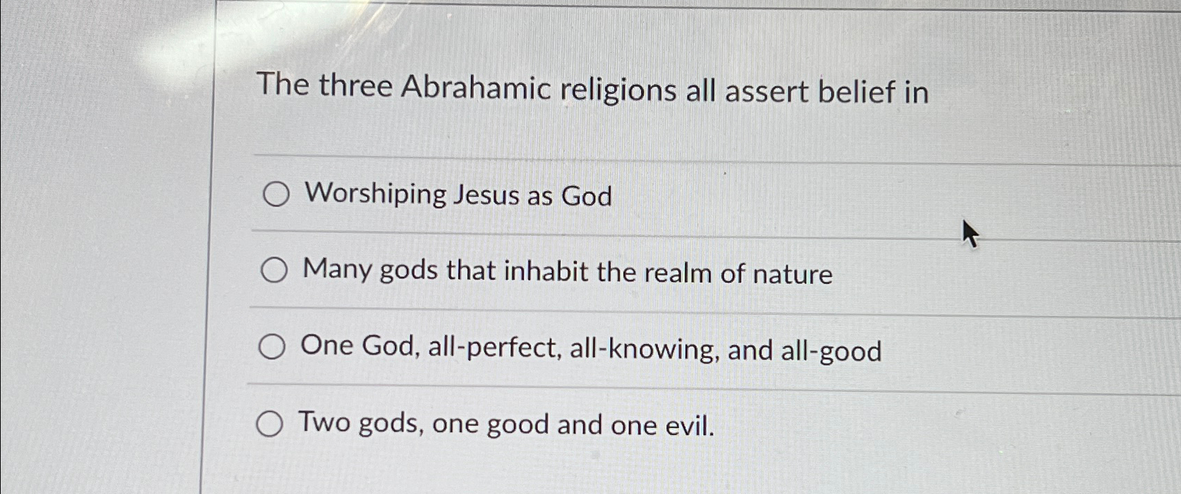 Solved The three Abrahamic religions all assert belief | Chegg.com