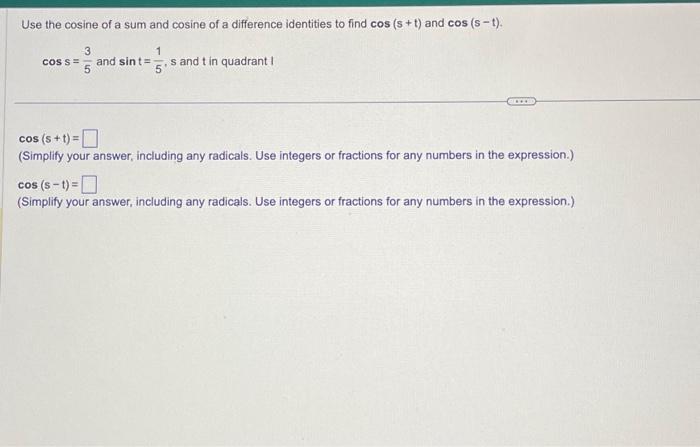 Solved Use the cosine of a sum and cosine of a difference | Chegg.com