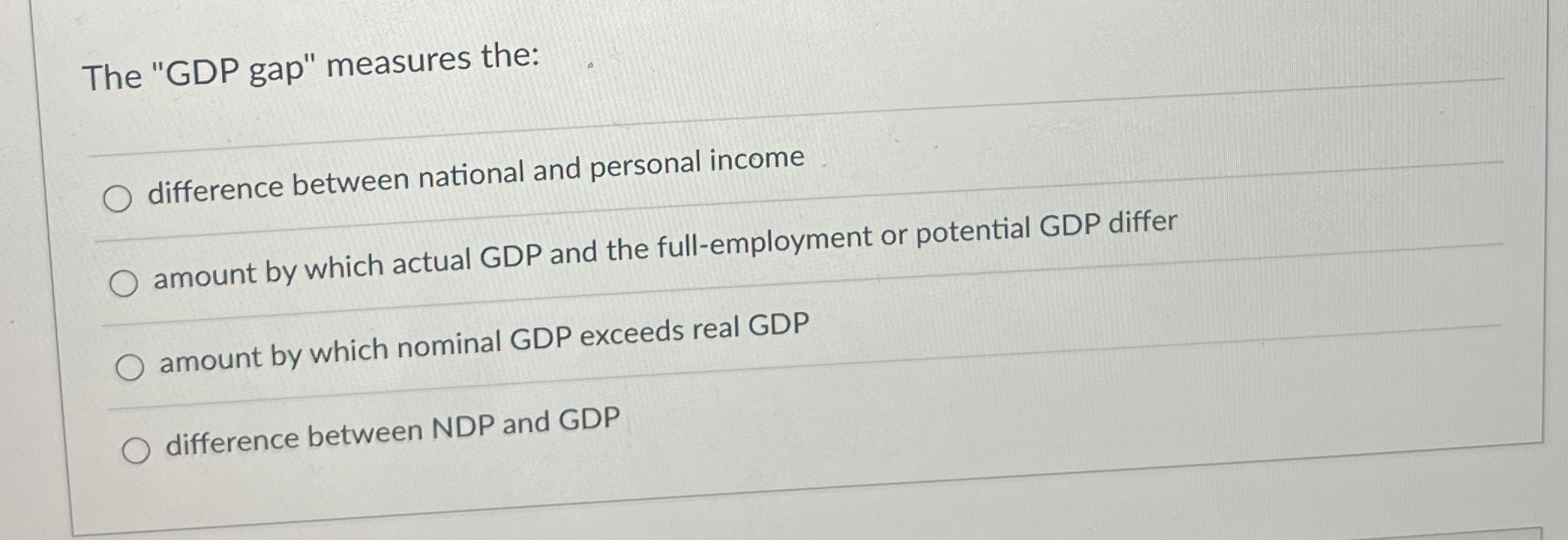 Solved The "GDP gap" measures the:difference between | Chegg.com