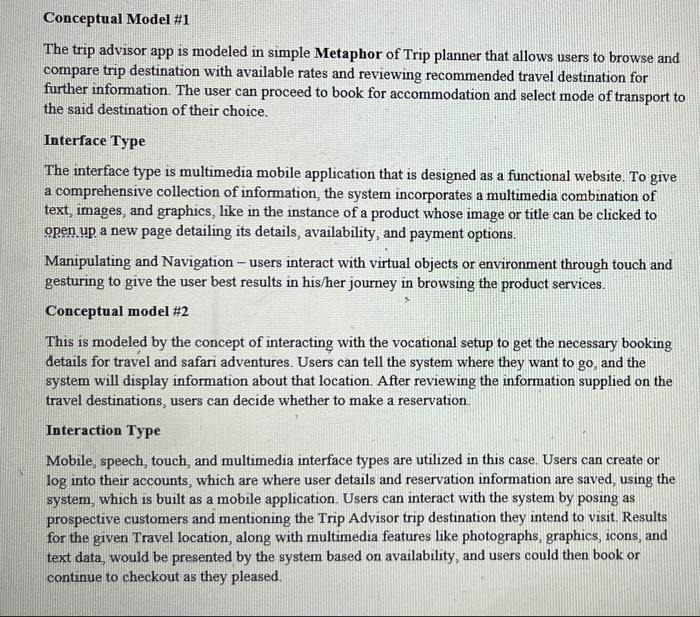 Solved The trip advisor app is modeled in simple Metaphor of | Chegg.com