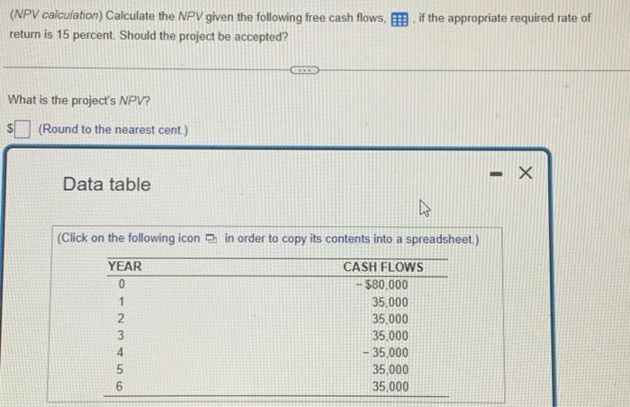 Solved (NPV calculation) Calculate the NPV given the | Chegg.com