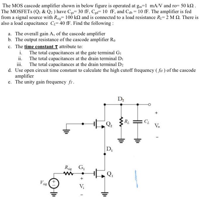 Solved The MOS cascode amplifier shown in below figure is | Chegg.com