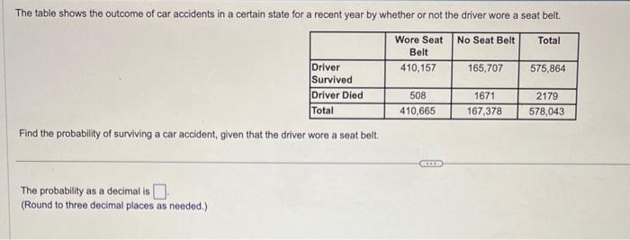 Solved Find the probability of surviving a car accident, | Chegg.com