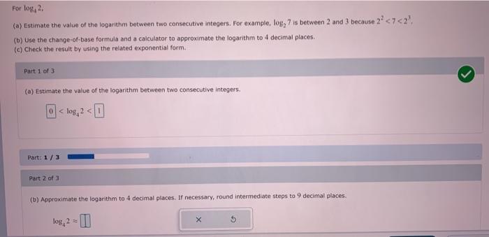 Solved For log, (a) Estimate the value of the logarithm | Chegg.com