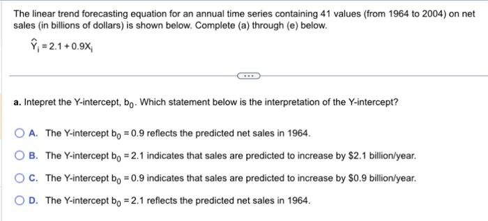 Solved The linear trend forecasting equation for an annual | Chegg.com
