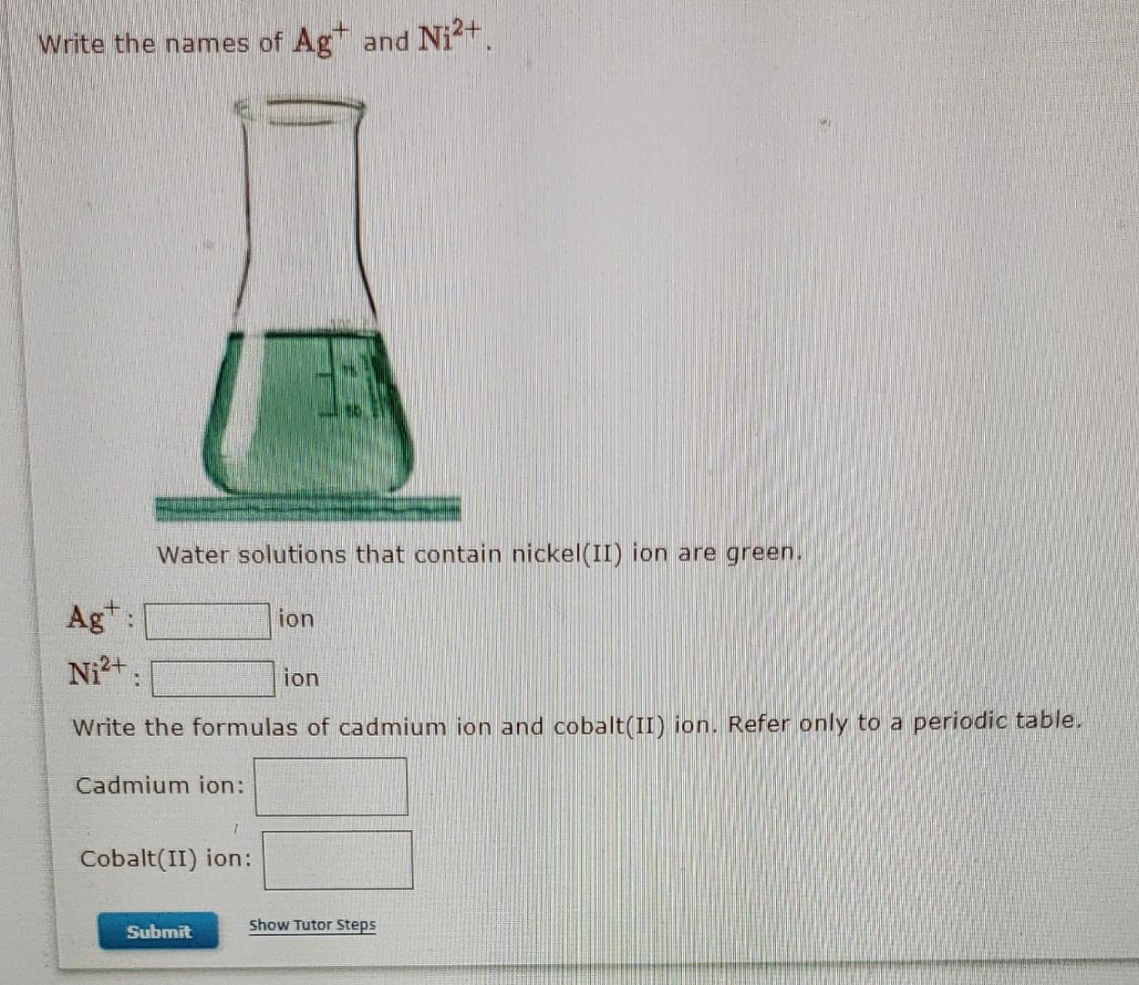 Solved Write the names of Ag+and Ni2+. Water solutions that | Chegg.com