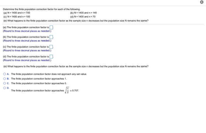 Solved Determine The Finite Population Correction Factor For
