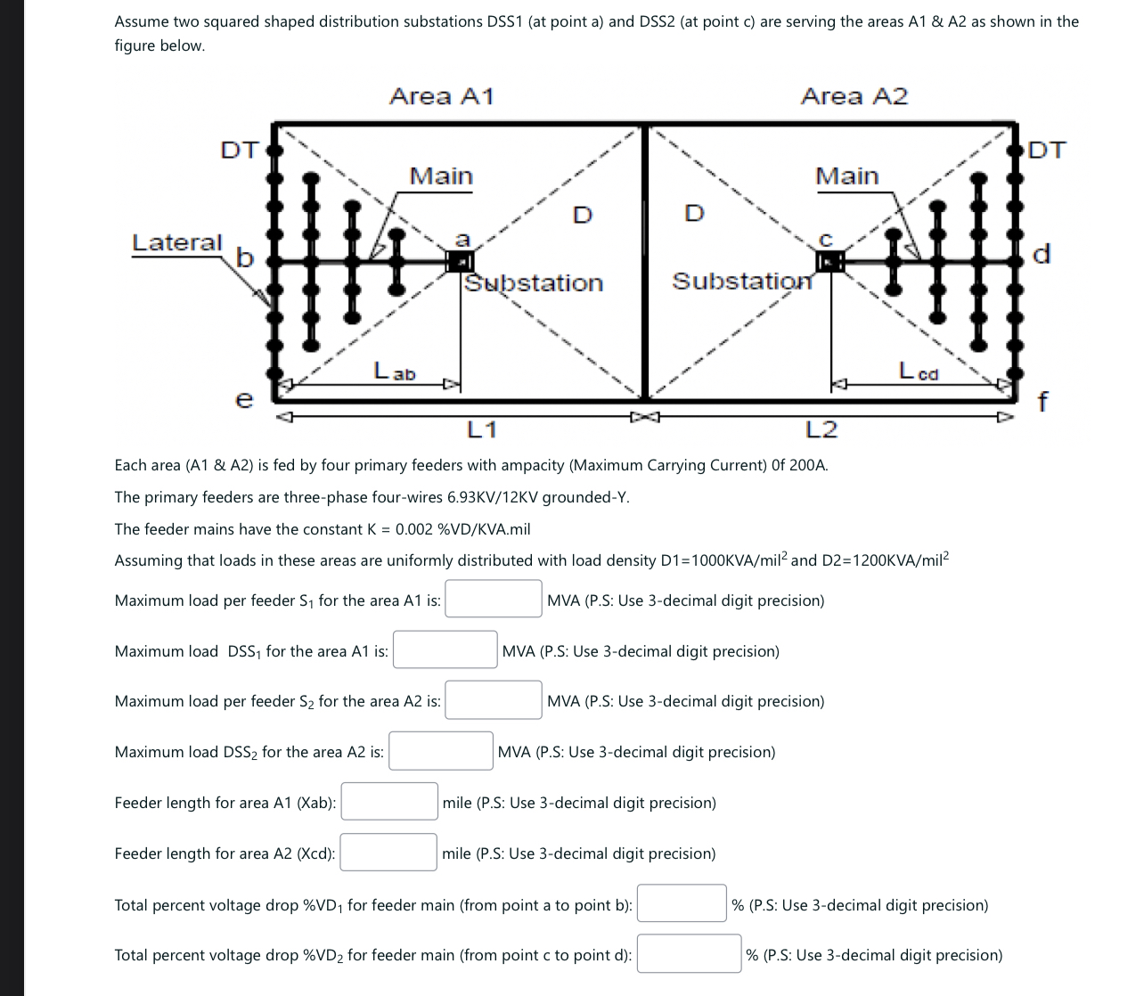 Solved Assume two squared shaped distribution substations | Chegg.com