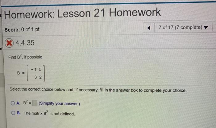 Solved Homework: Lesson 21 Homework Score: 0 of 1 pt 7 of 17 | Chegg.com