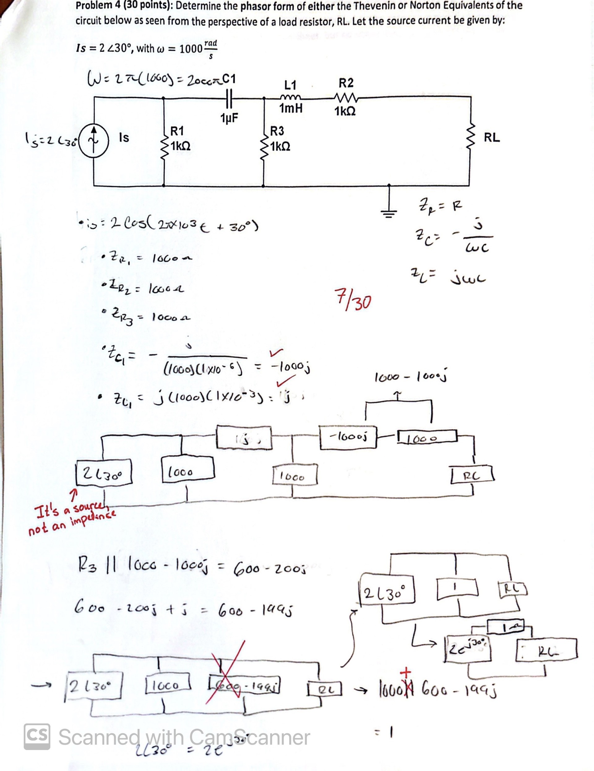 Solved Problem 4 ( 30 ﻿points): Determine the phasor form of | Chegg.com