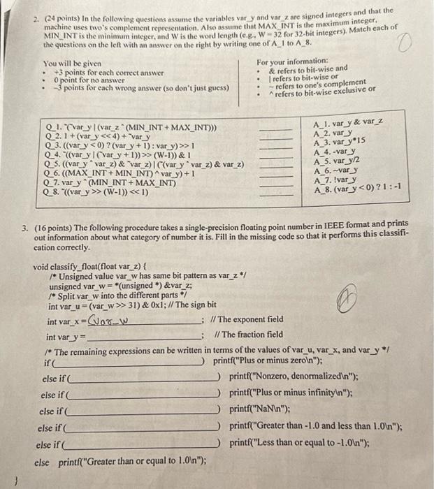 Solved 2. (24 points) In the following questions assume the | Chegg.com