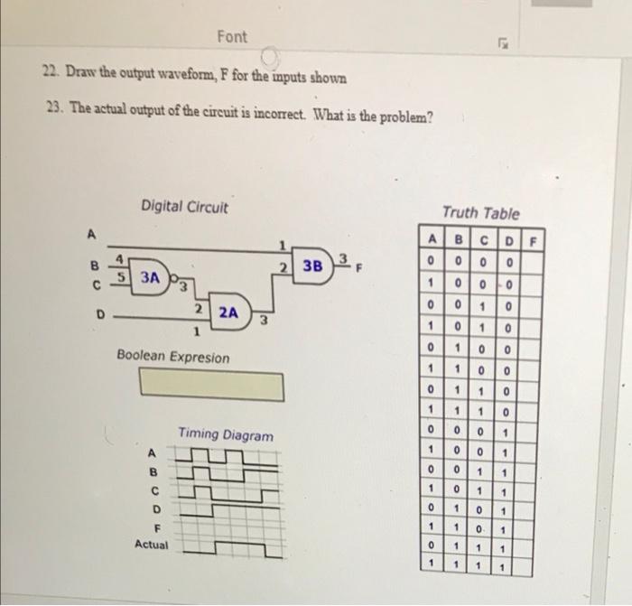 Solved Font 22. Draw the output waveform, F for the inputs | Chegg.com