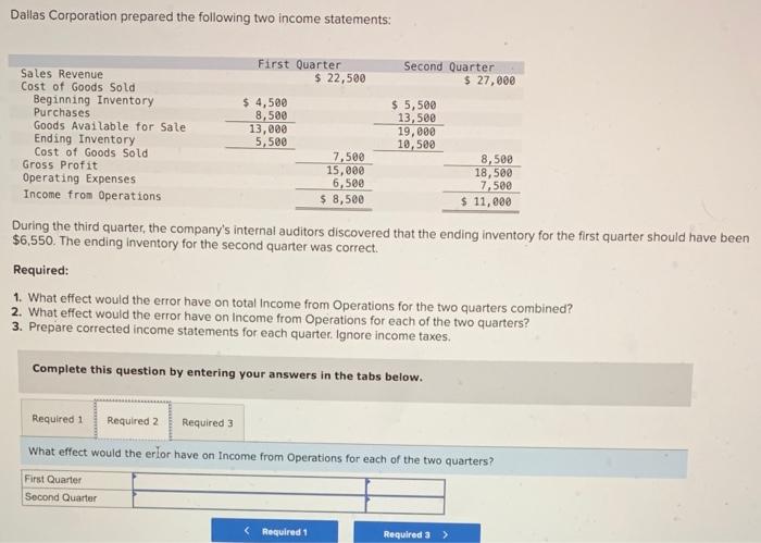 Solved Dallas Corporation prepared the following two income | Chegg.com