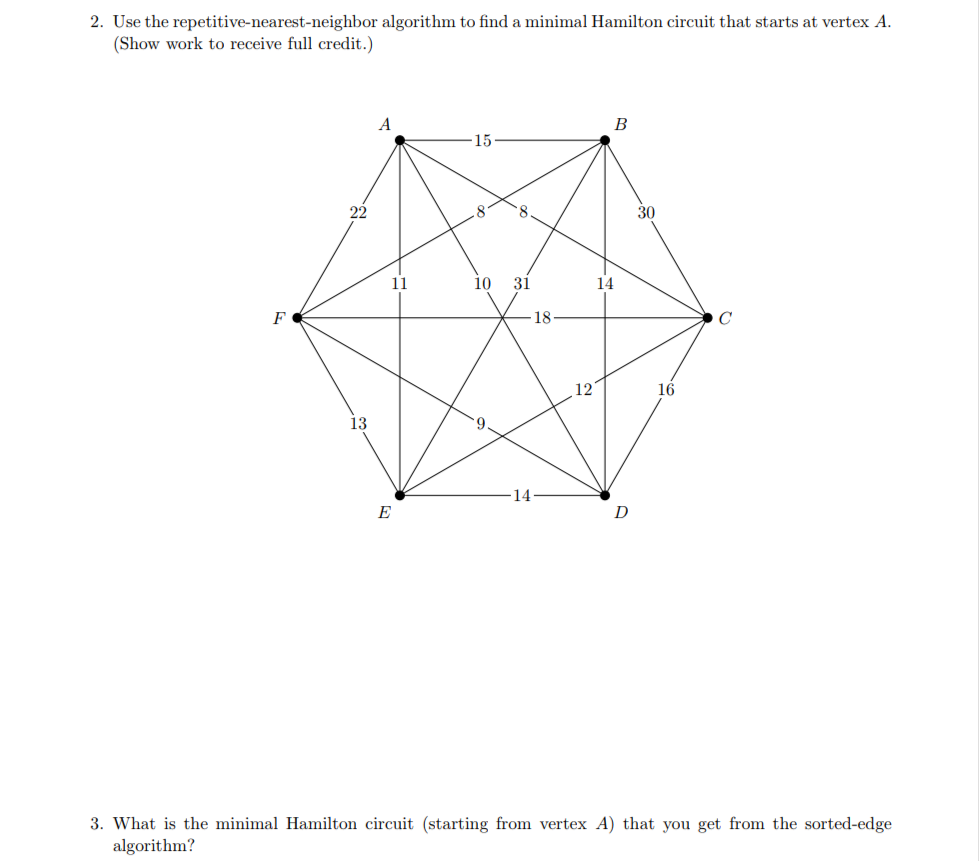 Solved 2. Use the repetitive-nearest-neighbor algorithm to | Chegg.com