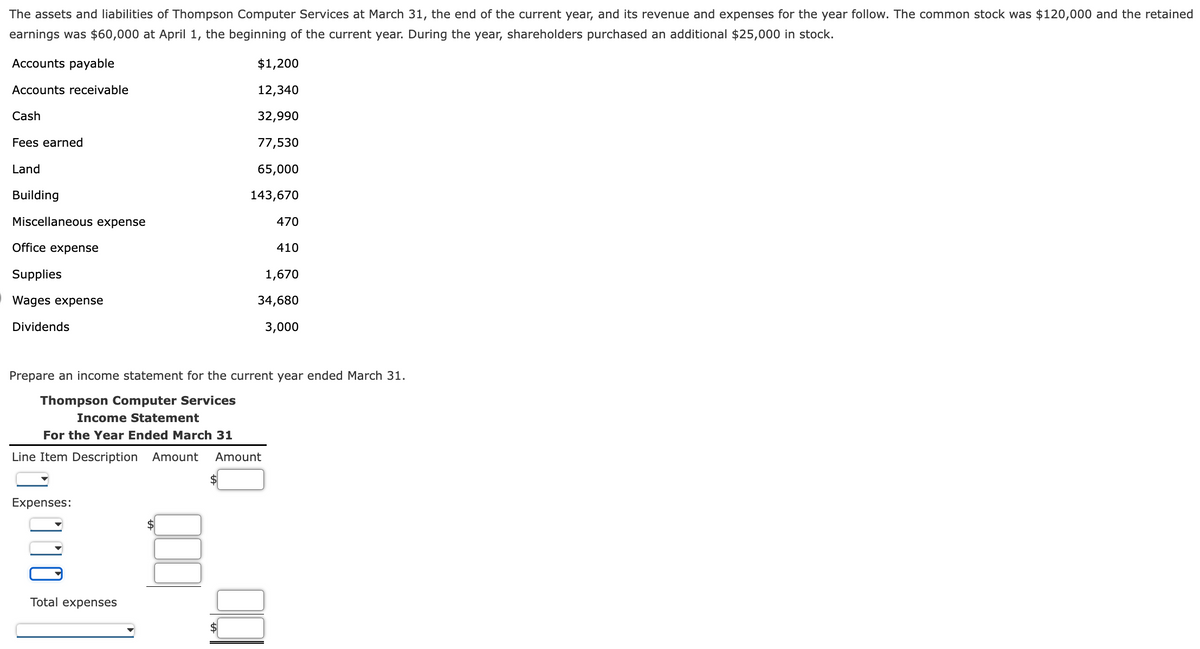 Solved The assets and liabilities of Thompson Computer | Chegg.com