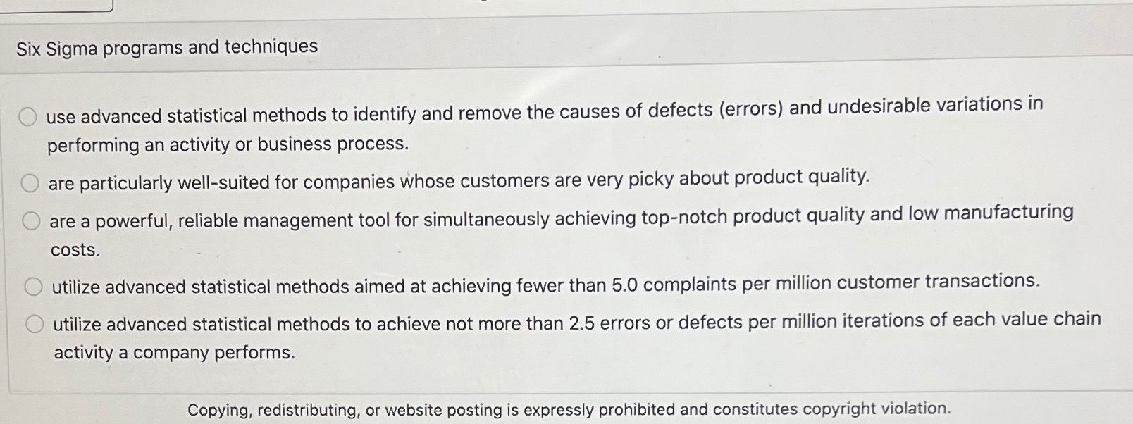Solved Six Sigma programs and techniquesuse advanced | Chegg.com