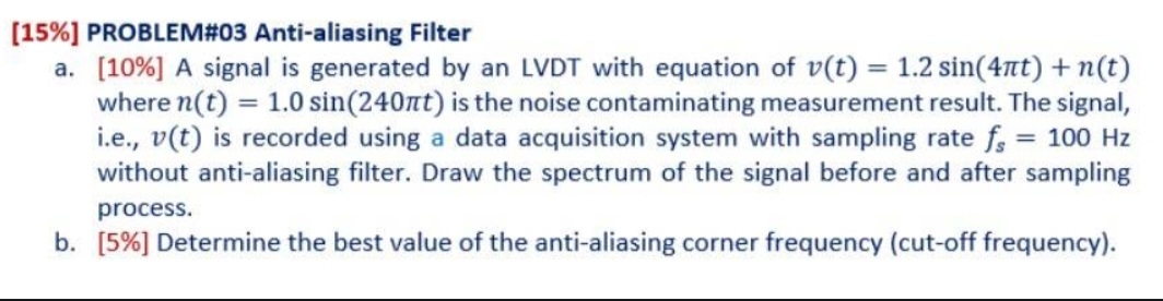 Solved [15%] ﻿PROBLEM#03 ﻿Anti-aliasing Filtera. [10%] ﻿A | Chegg.com