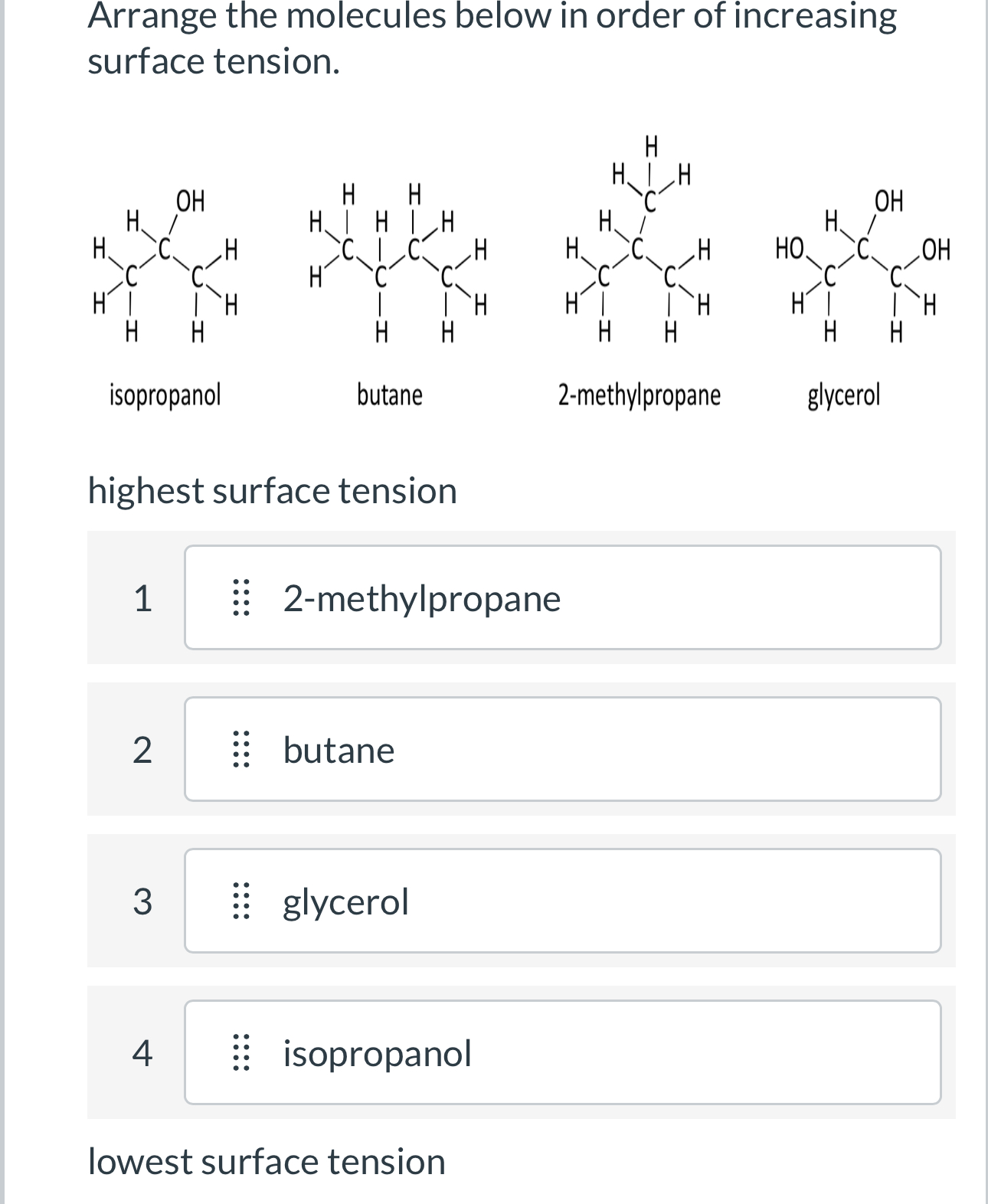 Solved Arrange the molecules below in order of | Chegg.com