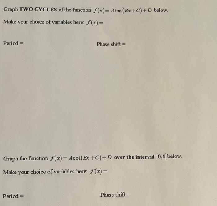Solved Graph TWO CYCLES of the function f(x)= A tan (Bx | Chegg.com