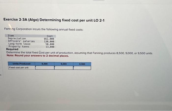 Solved Exercise 2-6A (Algo) Fixed versus variable cost | Chegg.com