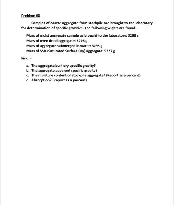 Solved Problem \#3 Samples of coarse aggregate from | Chegg.com