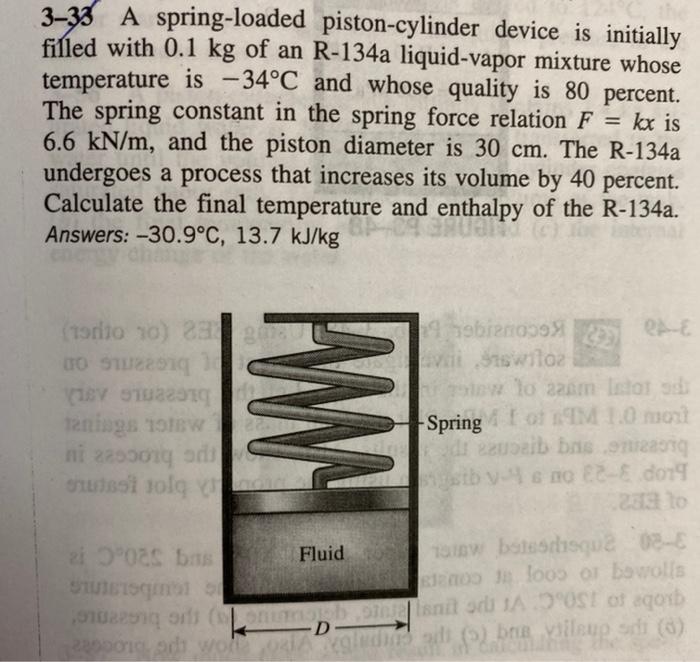 Solved 3–33 A spring-loaded piston-cylinder device is | Chegg.com