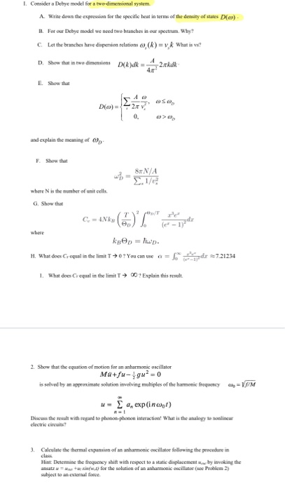 Consider a Debye model for a two-dimensional system | Chegg.com