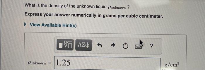 What is the density of the unknown liquid ρunknown ? | Chegg.com