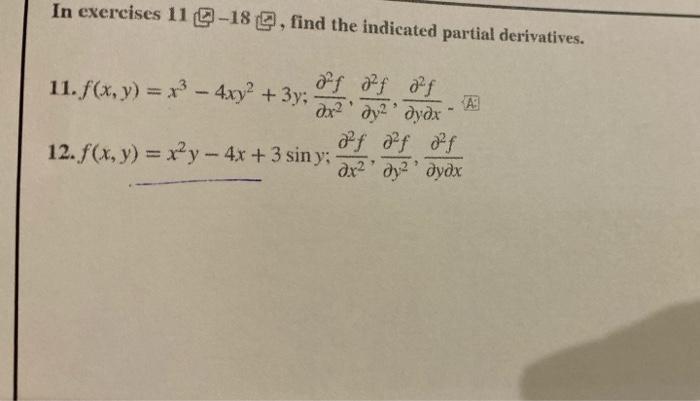 Solved In exercises 11[18 준, find the indicated partial | Chegg.com Solved In exercises 11[18 준, find the indicated partial | Chegg.com
