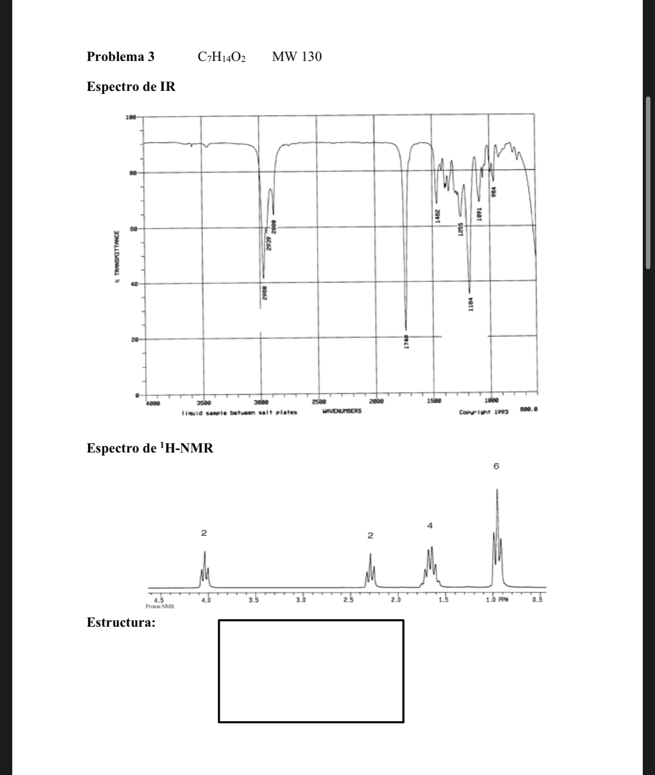 Problema 3 C7H14O2, ﻿MW 130Espectro de IREspectro de | Chegg.com