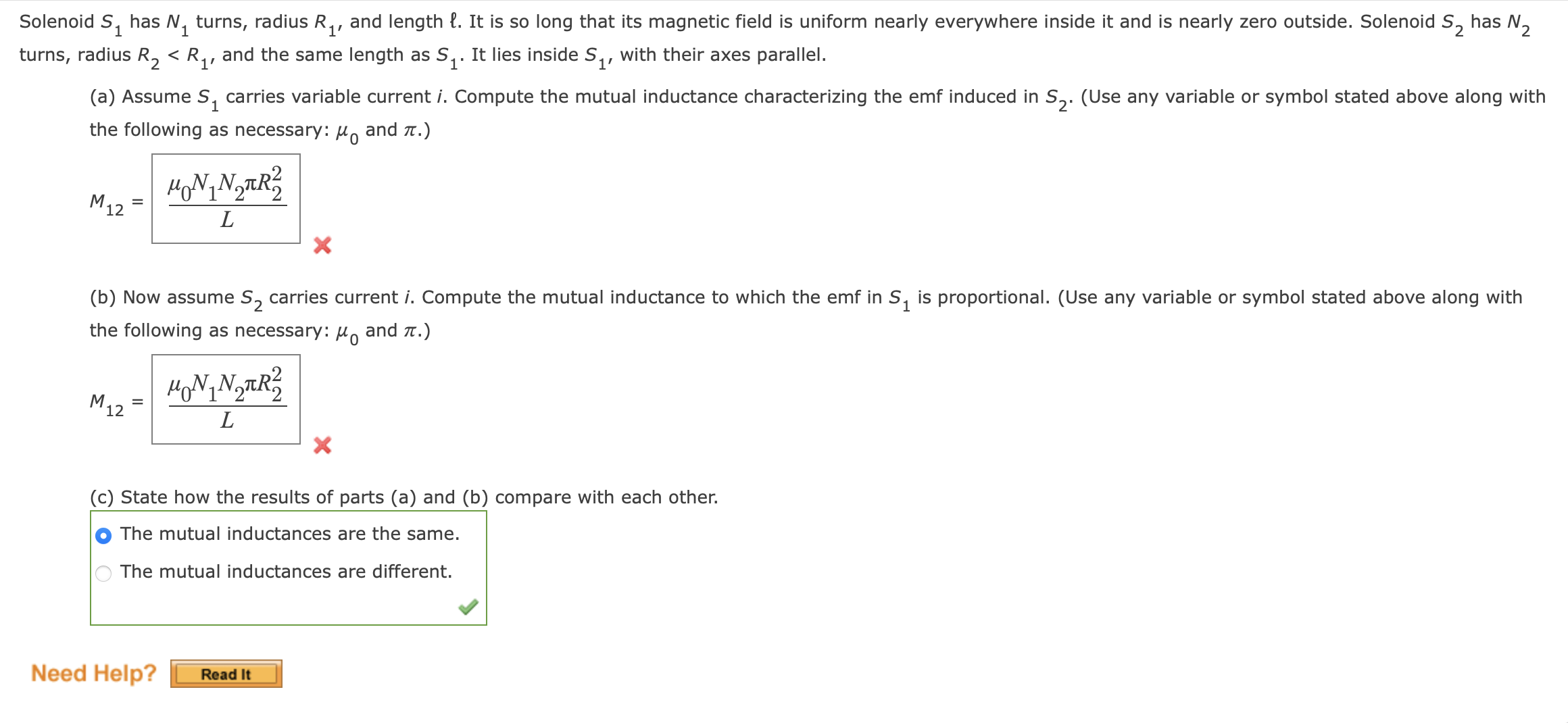 Solved Solenoid S1 ﻿has N1 ﻿turns, radius R1, ﻿and length l. | Chegg.com