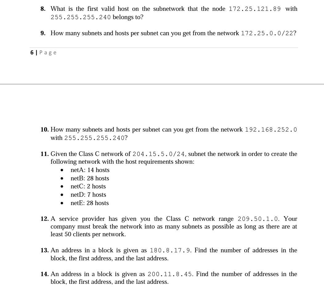Solved 8. What is the first valid host on the subnetwork | Chegg.com