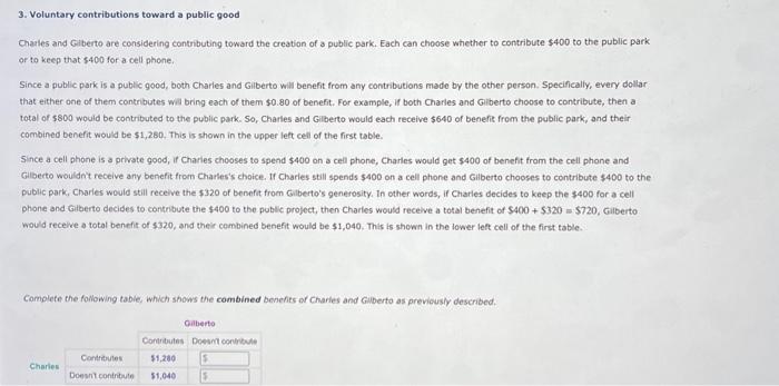 Solved 3. Voluntary contributions toward a public good | Chegg.com