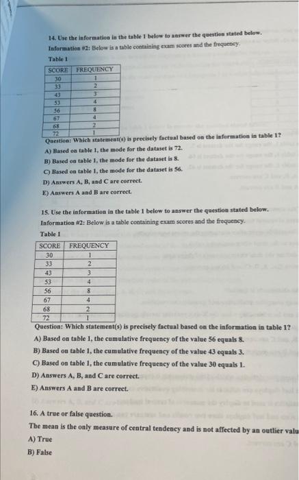 Solved 14. Use the information in the table 1 below to aswer | Chegg.com