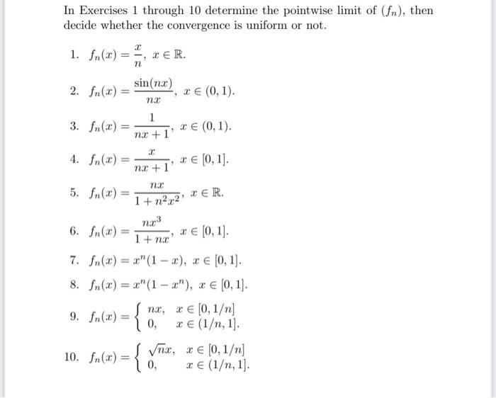 Solved In Exercises 1 through 10 determine the pointwise | Chegg.com